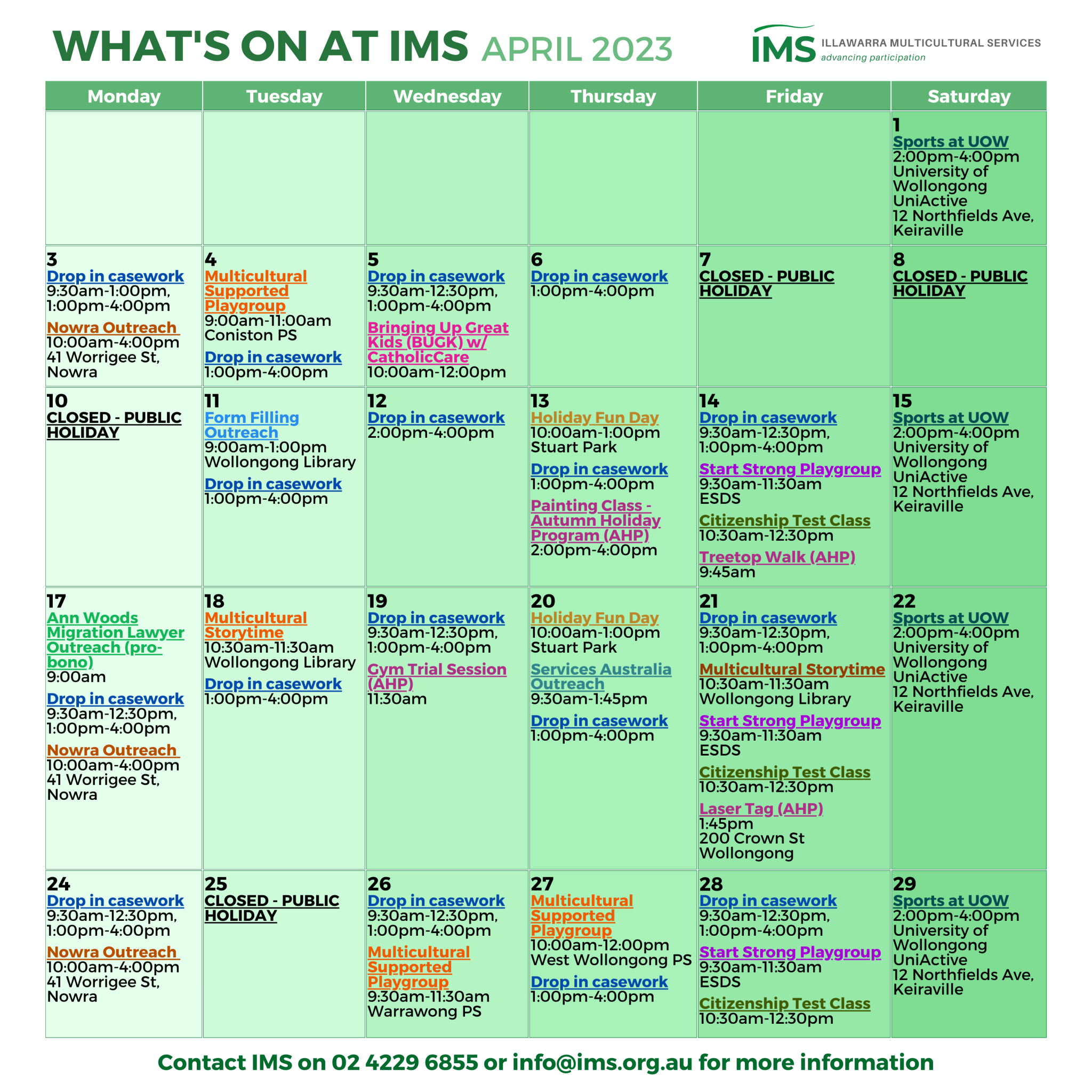 IMS Calendar April 2023 Illawarra Multicultural Services
